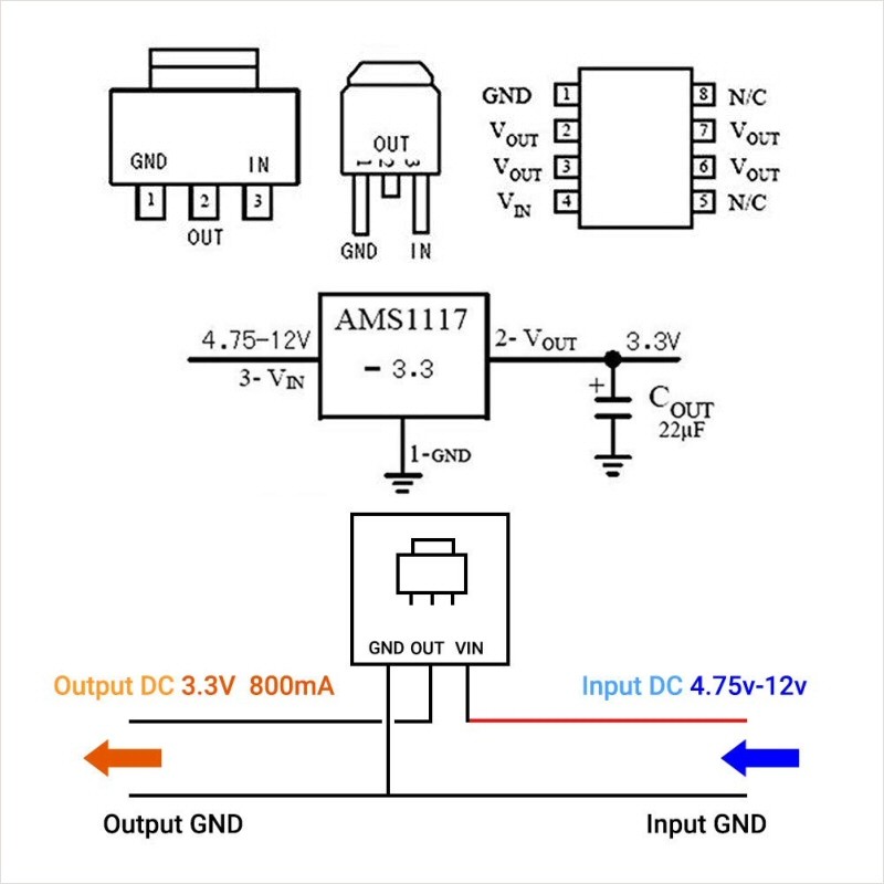 10 x Regulador De Voltaje 3.3V AMS1117, LM1117, SOT-223 - Tienda8